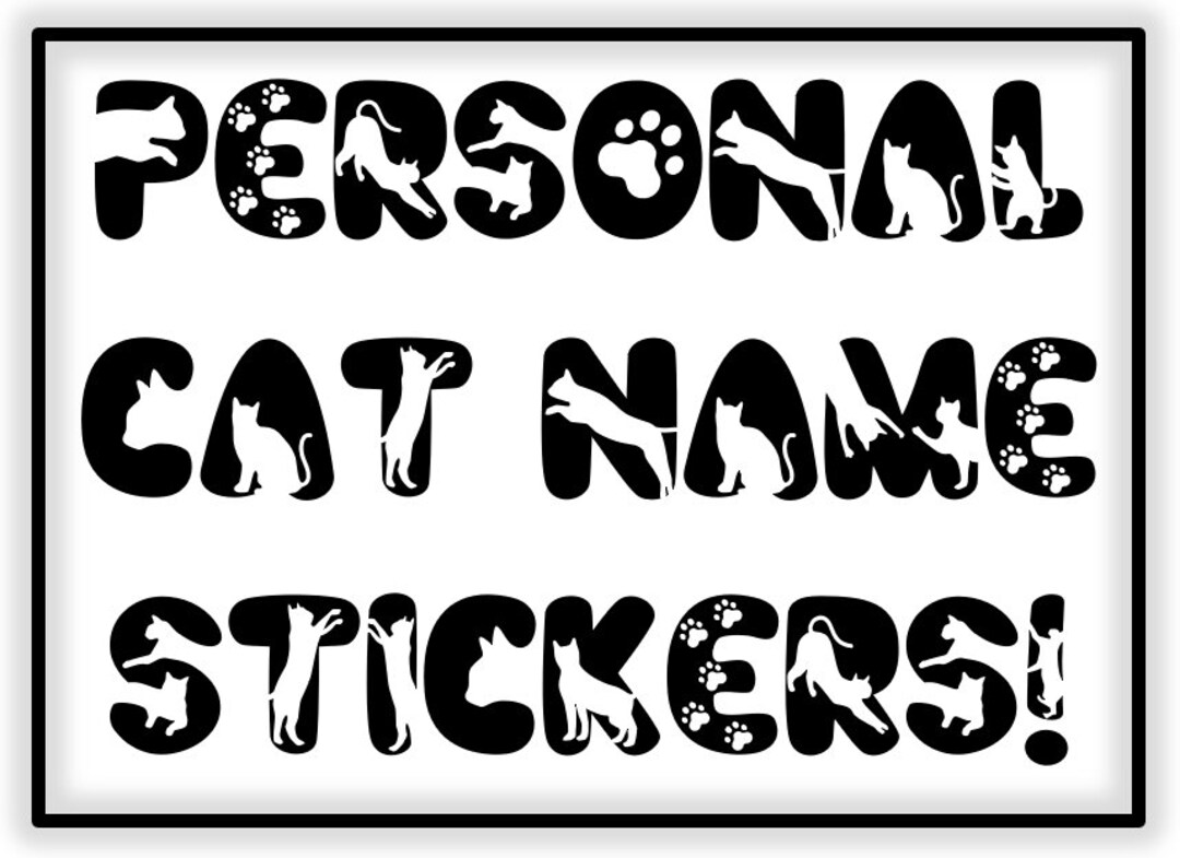 Personalized Name Sticker | Cat Custom Name Sticker | Cat Letter Name ...