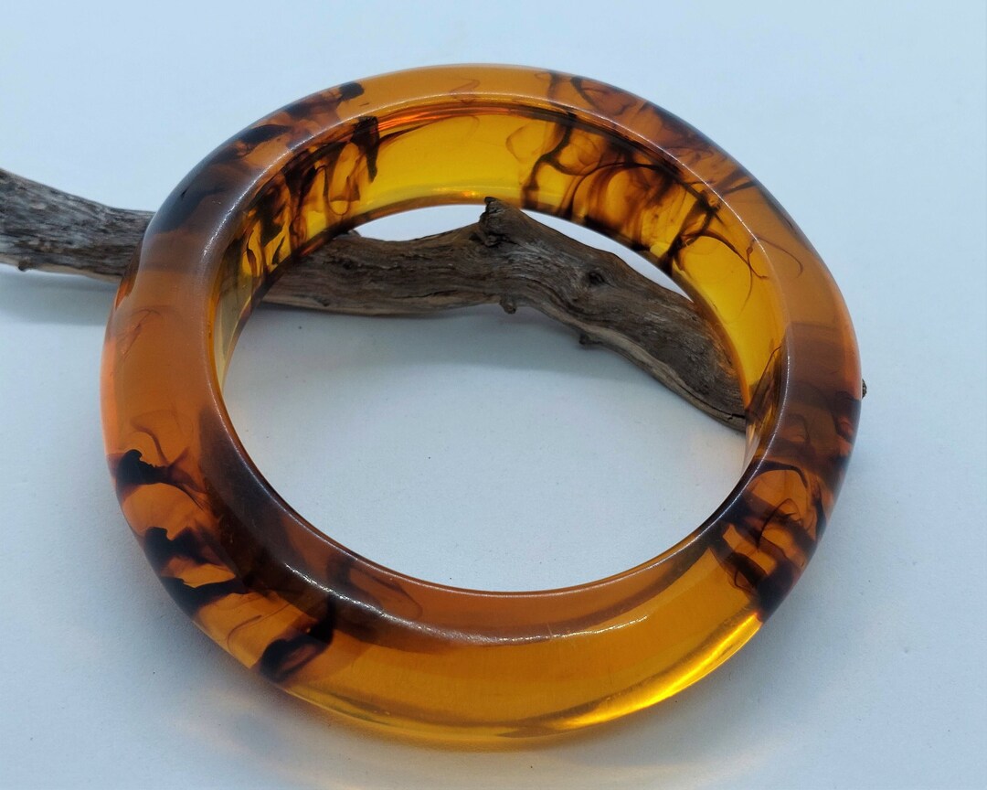 Vintage Faux Tortoise Shell Bangle, Chunky Translucent Bangle, Vintage ...
