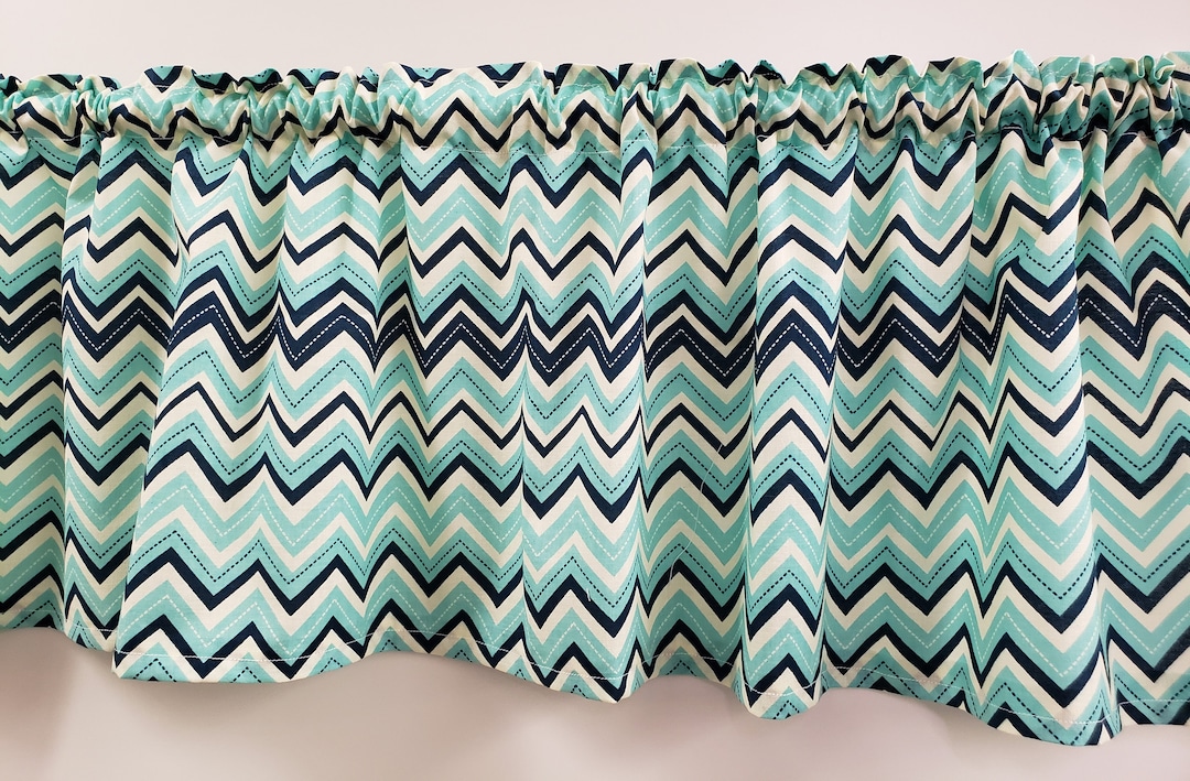 Teal Aqua Blue White Chevron Valances (set of 2) K4 - Etsy