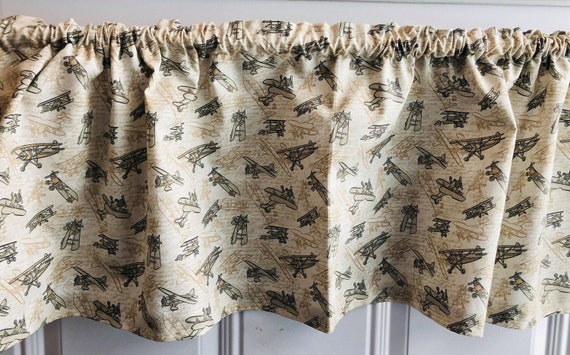 Vintage Planes on Tan Valances set of 2 K4 | Etsy