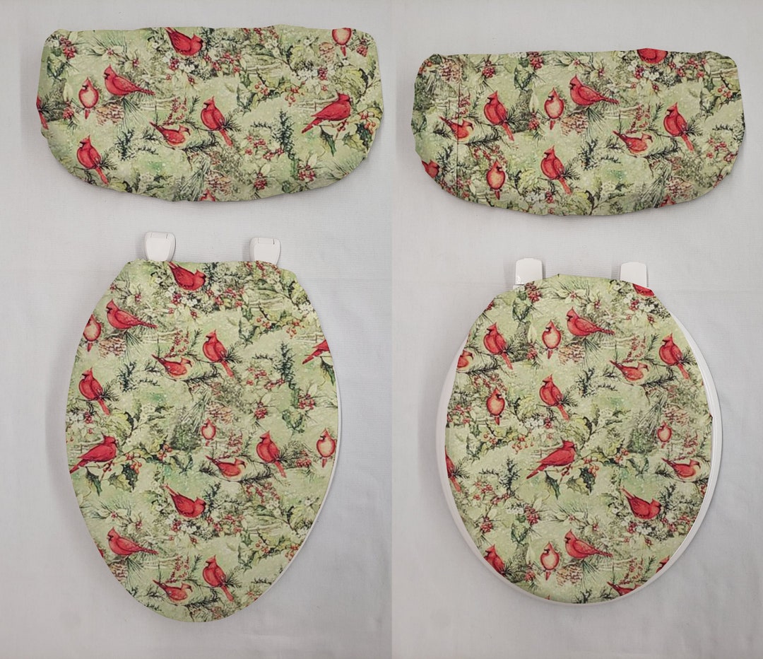 Cardinals Holly Evergreen Christmas Toilet Seat Lid and Tank Cover Set ...