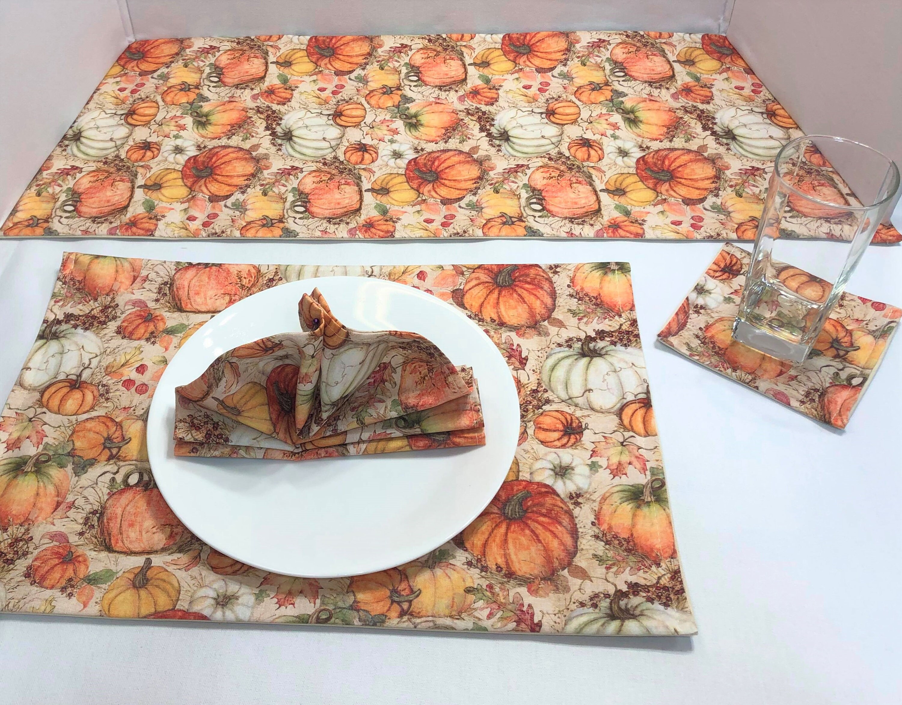 Fall Pumpkins & Leaves Table Runner Placemats Coasters and | Etsy