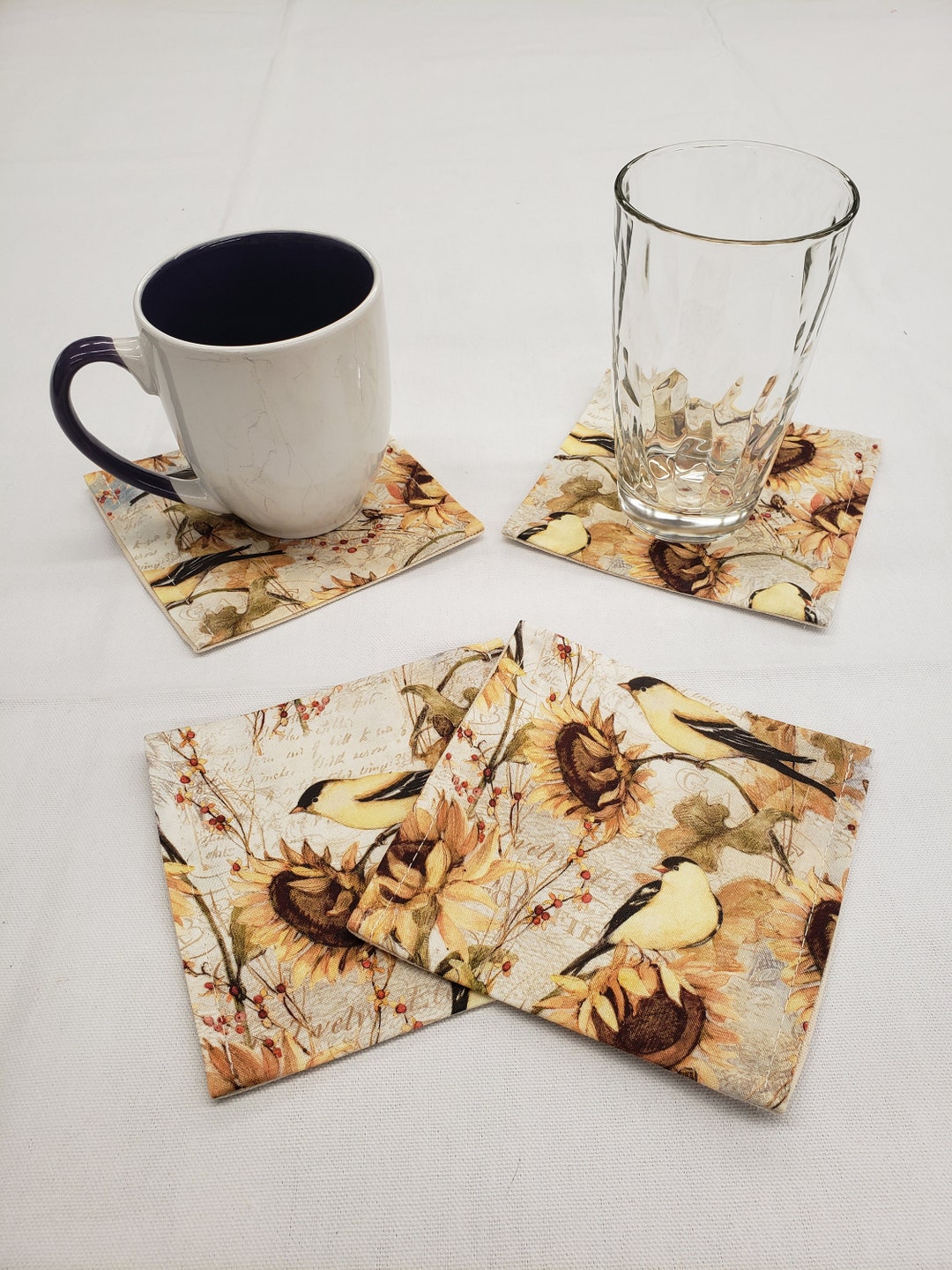 Harvest Sunflowers & Birds Coasters (set of 4) - Etsy
