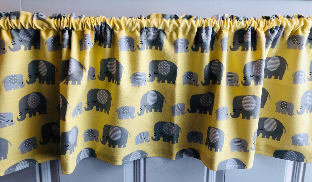 Baby Elephant on Yellow Valances (set of 2) - Etsy