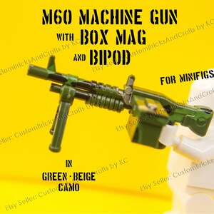 M60 Machine Gun W/ Mag Bipod for Minifigs • CUSTOM TOY Brick • Green ...
