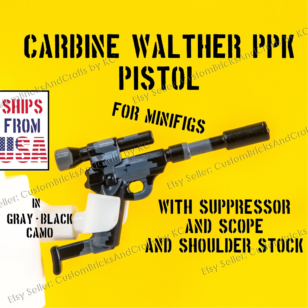 Carbine Walther PPK Pistol for Minifigs CUSTOM TOY Bricks Gray Black ...