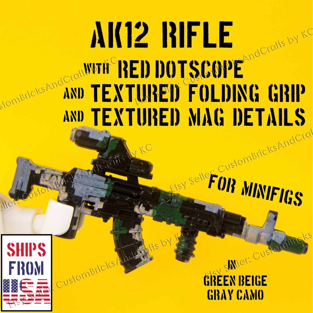 AK12 Rifle Red Dot / Grip for Minifigs CUSTOM TOY Brickbeige White ...