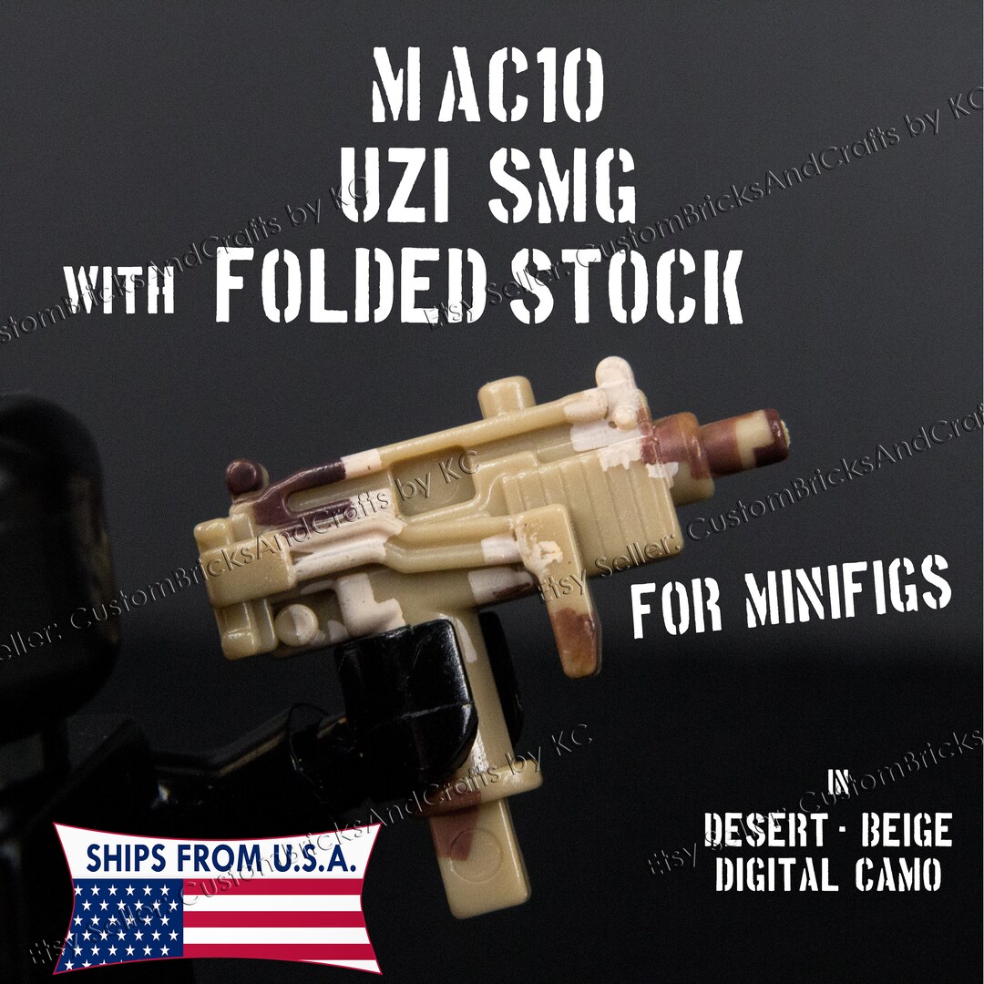 Mac10 UZI Style SMG for Minifigs Custom TOY Brick Desert Beige Digi ...