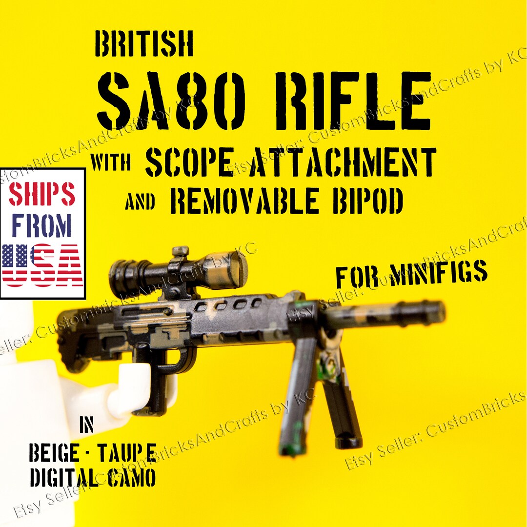 SA80 W/ Removable BIPOD for Minifigs CUSTOM TOY Brick Beige Taupe Digi ...