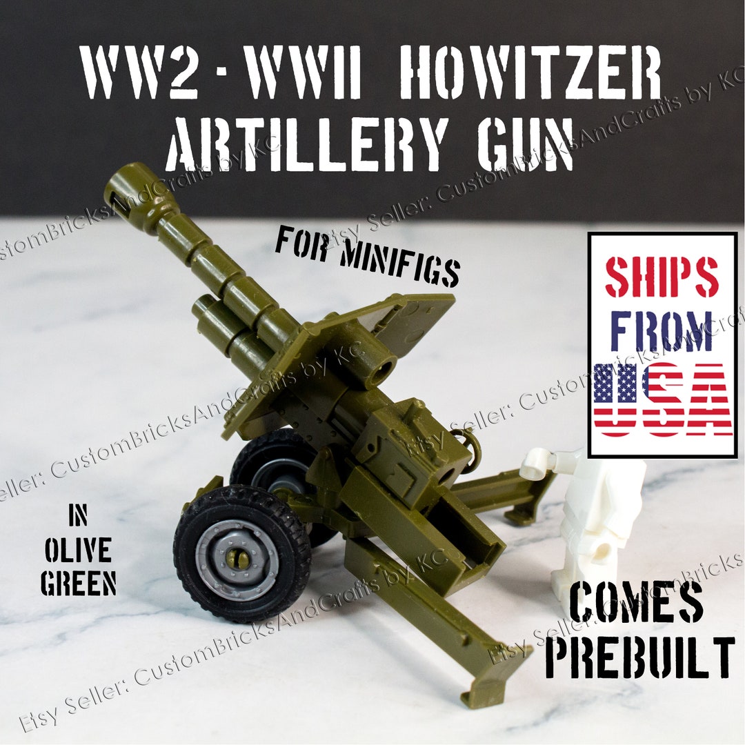 WW2 Howitzer Artillery Gun CUSTOM Brick Weapons for Brick Minifig Olive ...