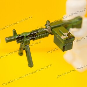 M60 Machine Gun W/ Mag Bipod for Minifigs • CUSTOM TOY Brick • Green ...