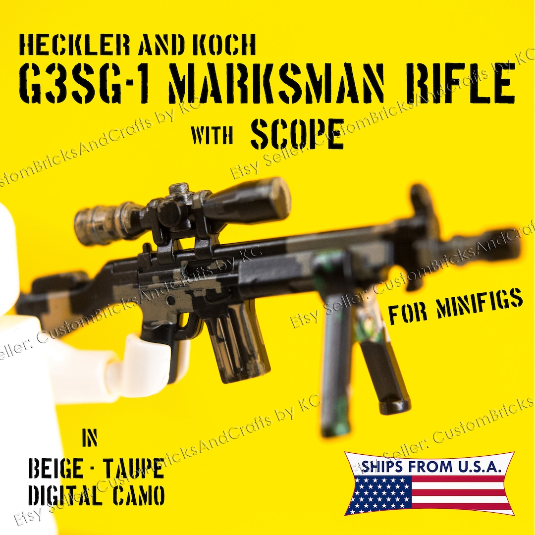 H&K G3SG/1 Rifle W/ BIPOD for Minifigs CUSTOM TOY Brick Beige Taupe ...