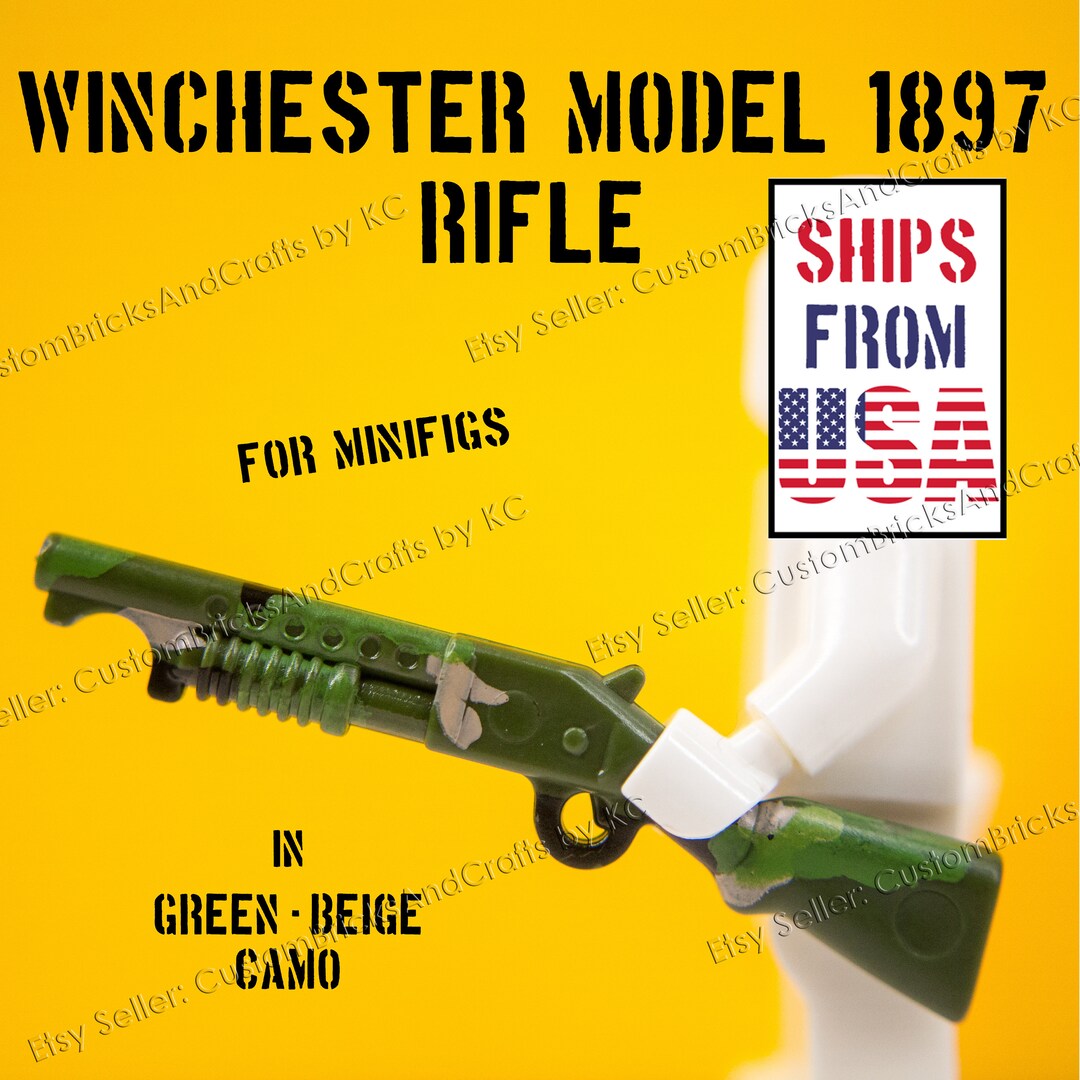 Winchester Model 1897 Rifle for Minifigs CUSTOM TOY Brick Green Beige ...
