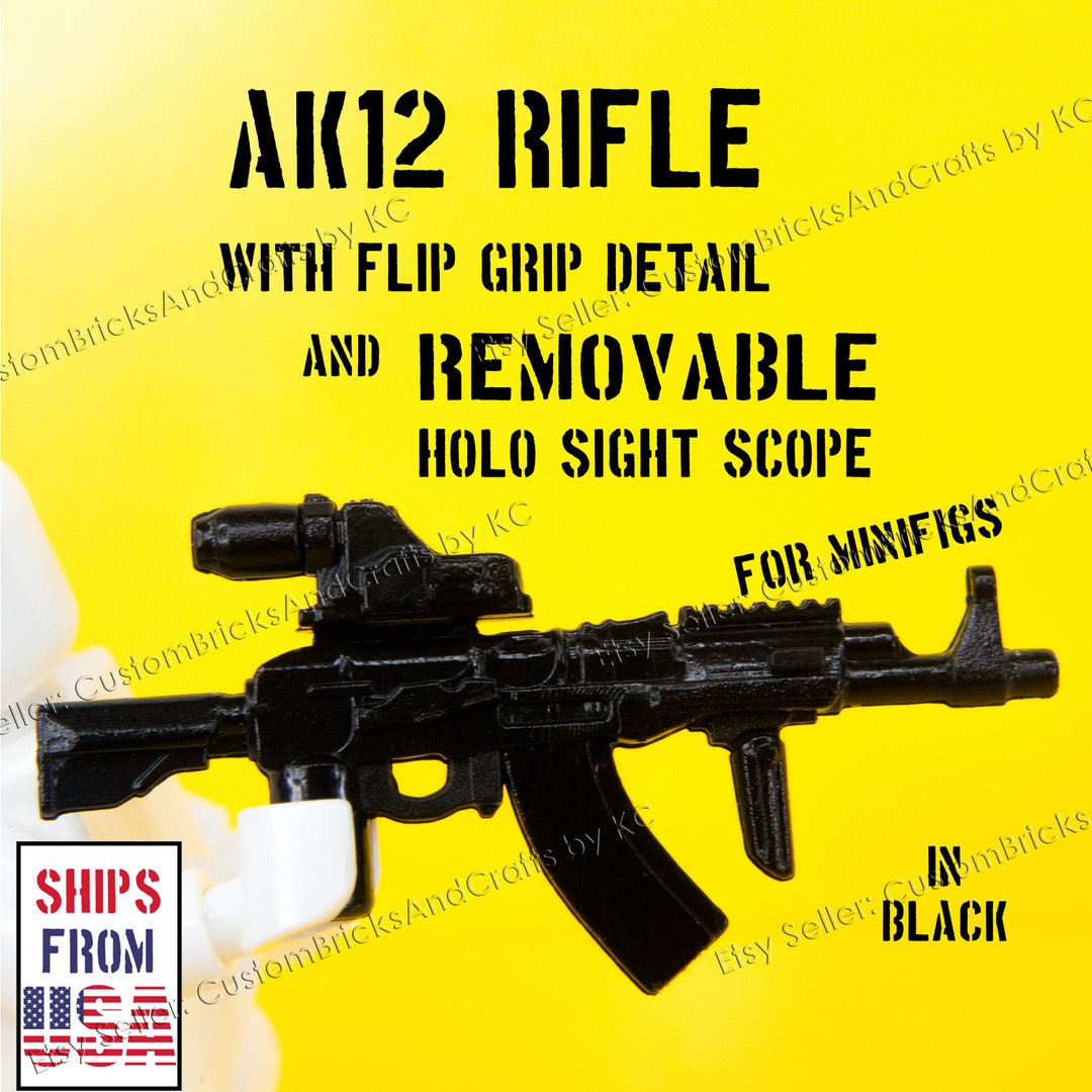 AK12 Rifle W/ Flip Grip, REMOVABLE Holo Sight Scope Custom TOY Brick ...