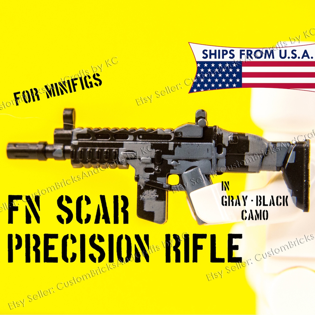FN SCAR Precision Rifle for Minifigs Custom TOY Bricks Gray Black Camo ...