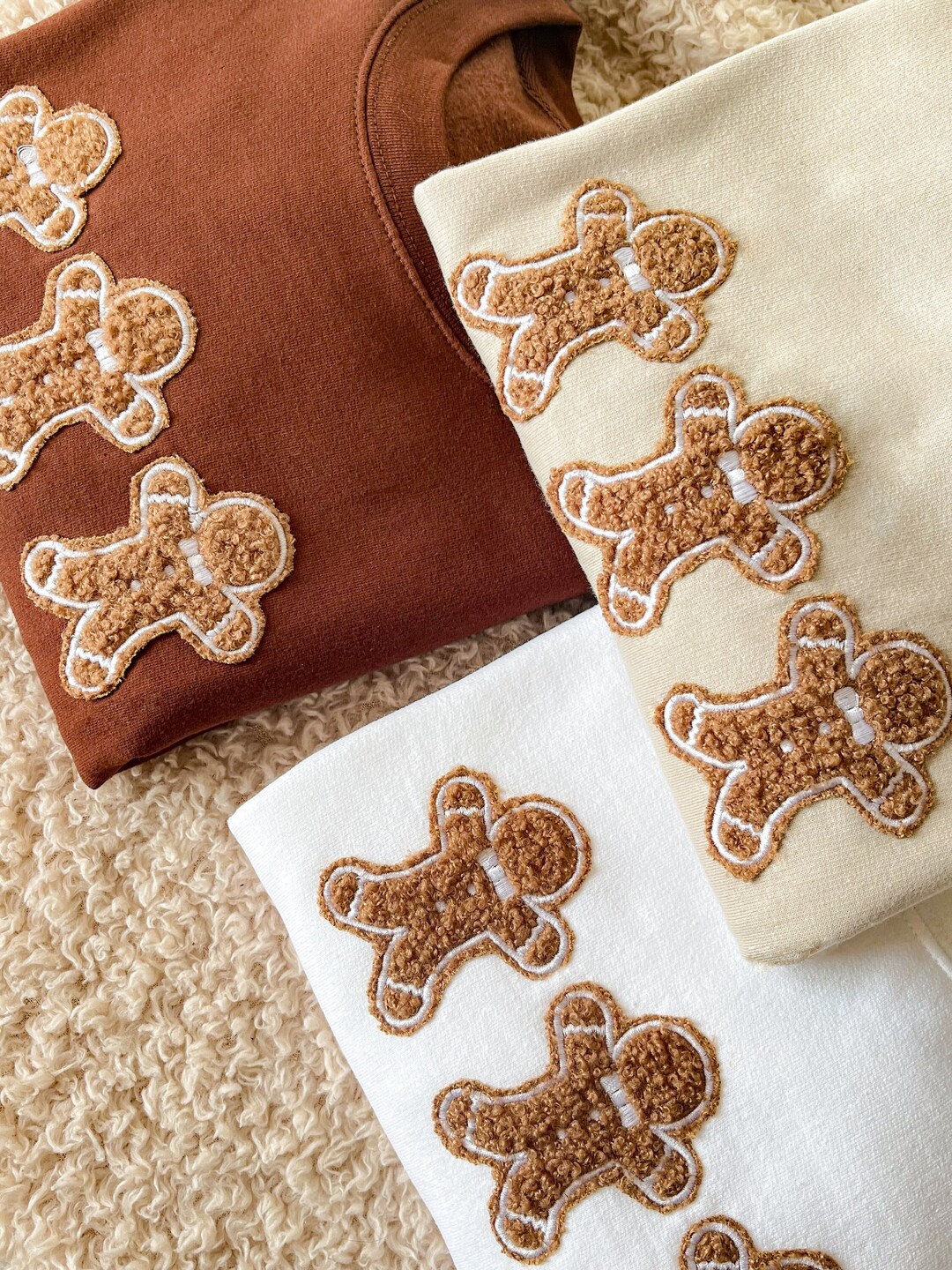 Embroidered Gingerbread Man Christmas Sweatshirt, Unisex Boucle Jumper ...
