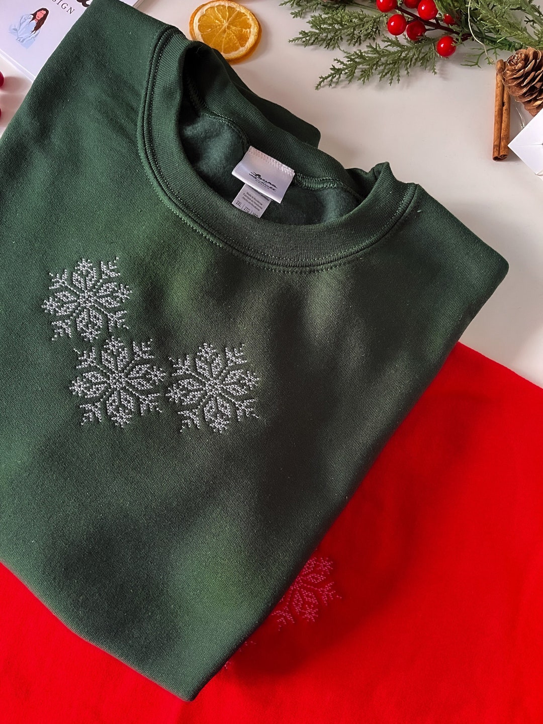 Snowflake Fairisle Christmas Sweatshirt, Cross Stitch Embroidered ...