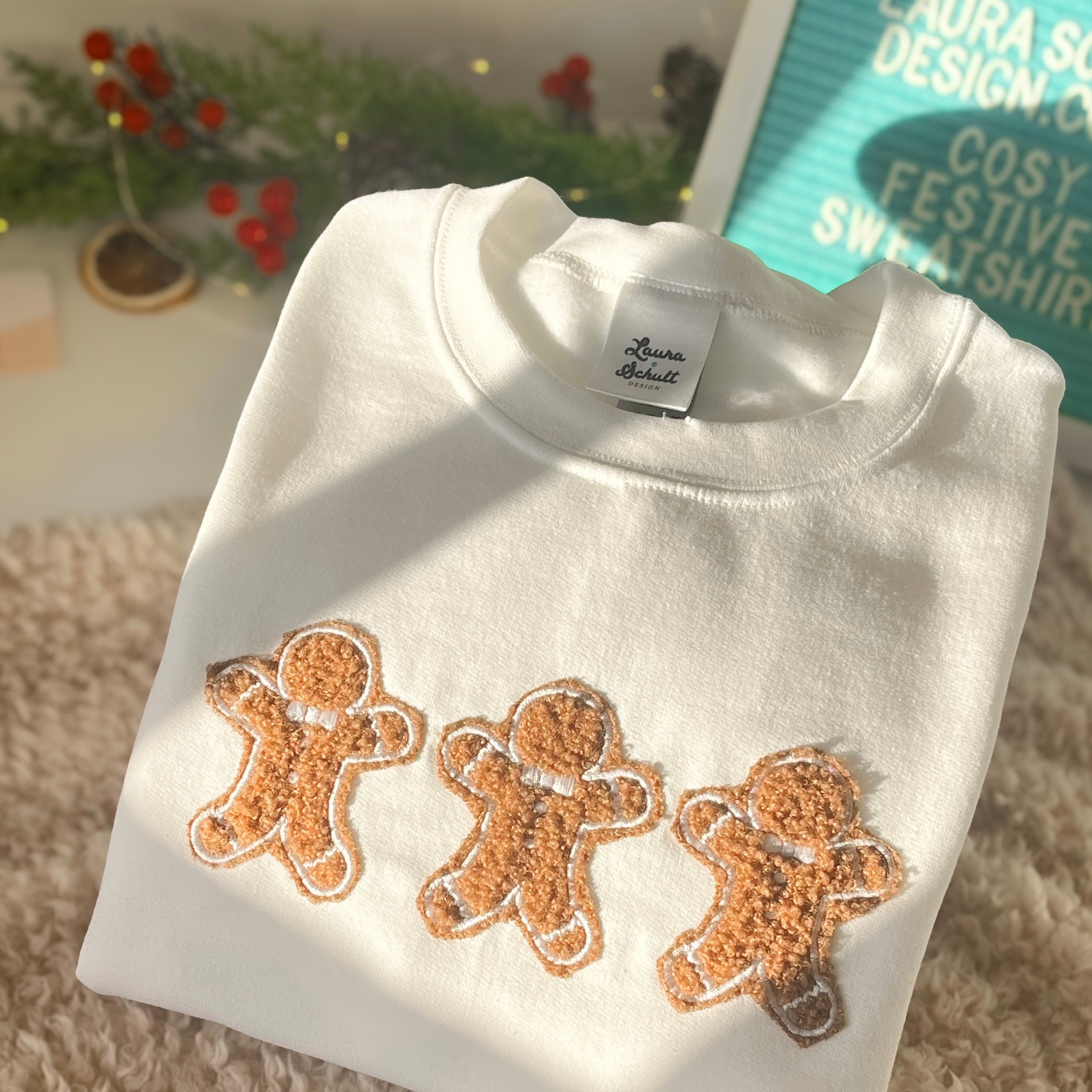 Embroidered Gingerbread Man Christmas Sweatshirt, Unisex Boucle Jumper ...