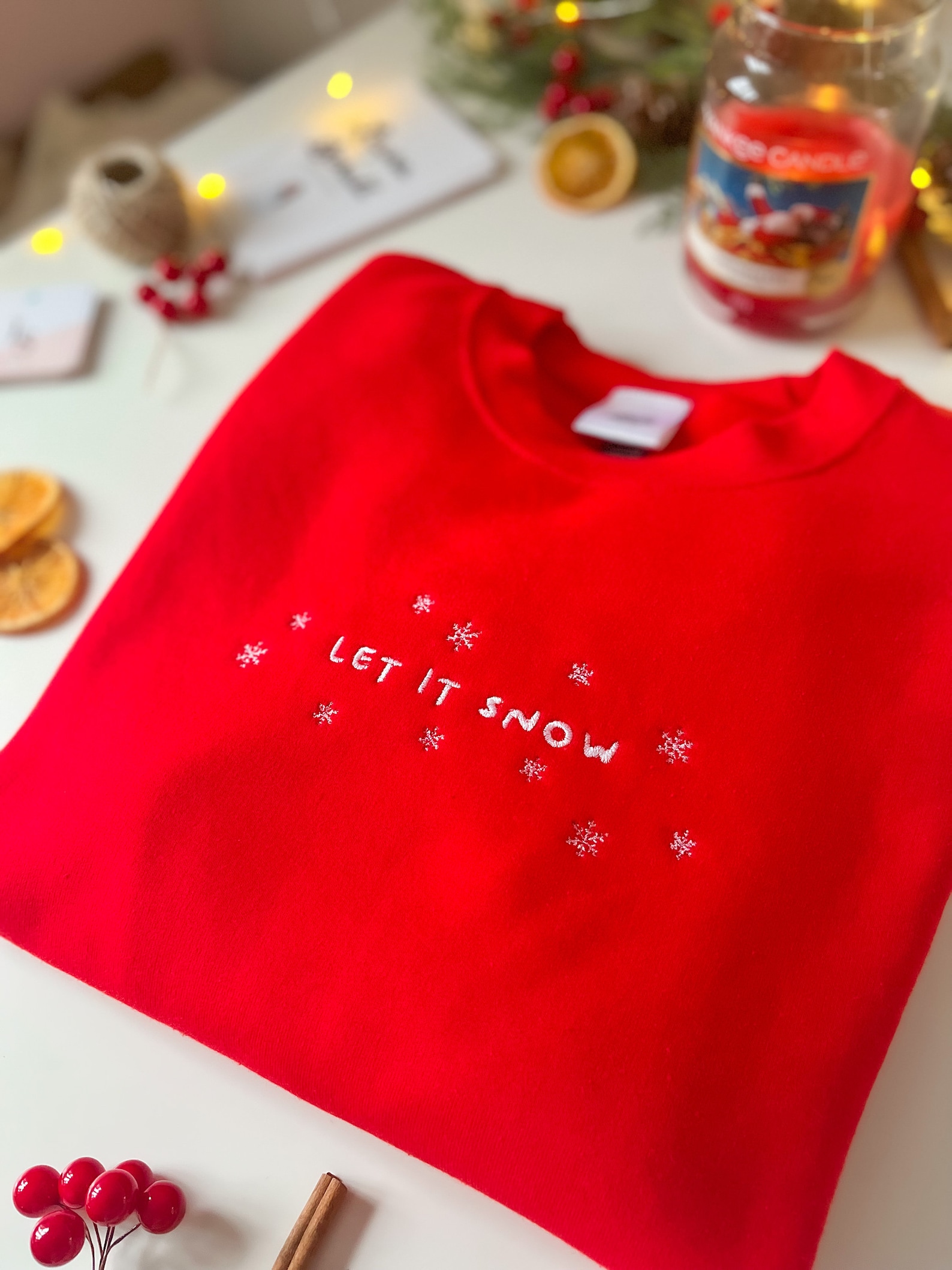 Let It Snow Red Christmas Jumper, Embroidered Christmas Sweatshirt ...