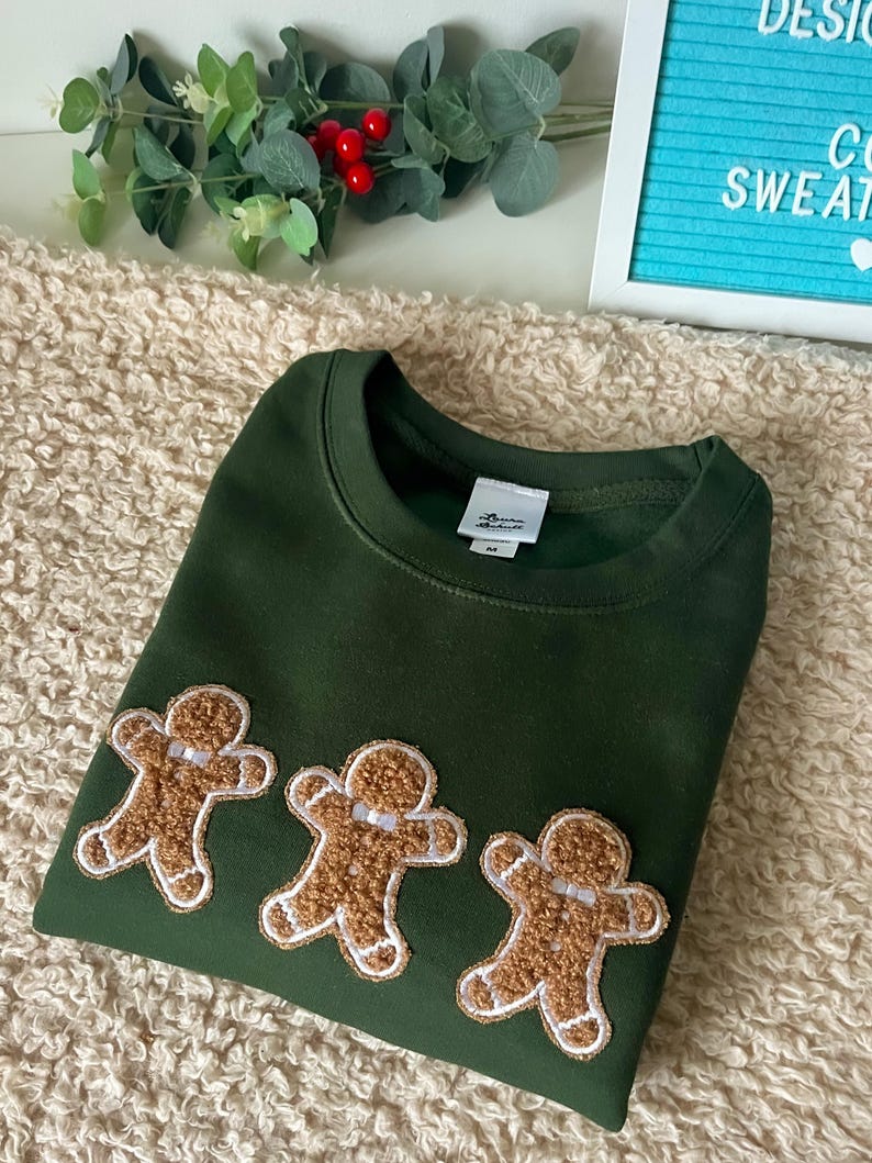 Embroidered Gingerbread Man Christmas Sweatshirt, Unisex Boucle Jumper ...