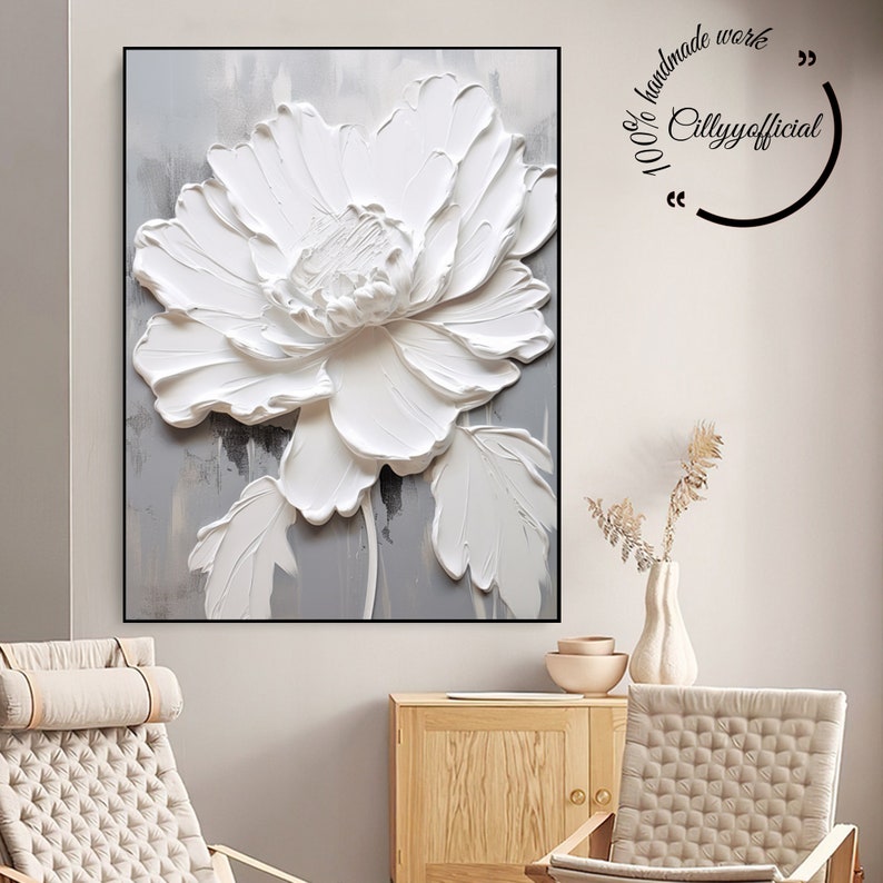 3D Original White Flower Painting on Canvas,flower Texture Canvas Wall ...