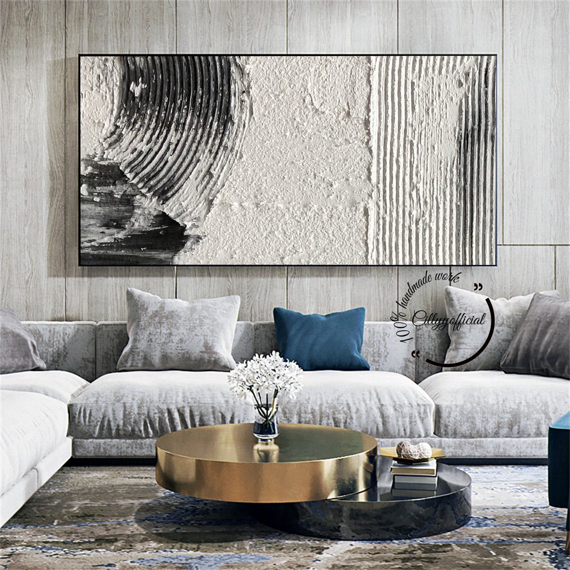 Large White Textured Wall Art Black and White Wall Artblack - Etsy