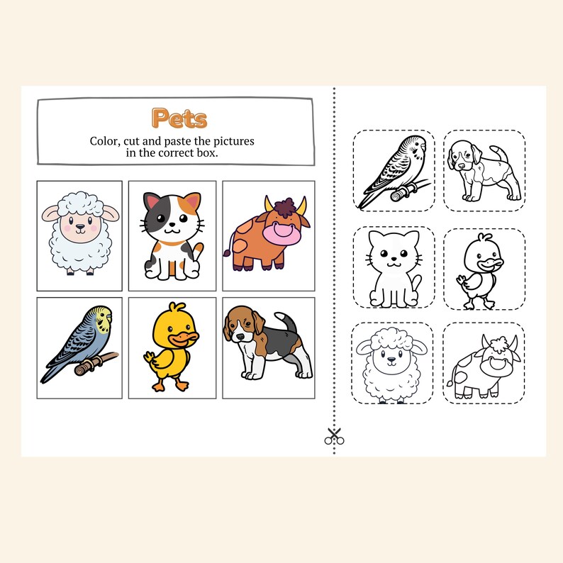 Animal Activity Worksheets, Cut and Paste Printable for Kids, Pets and ...