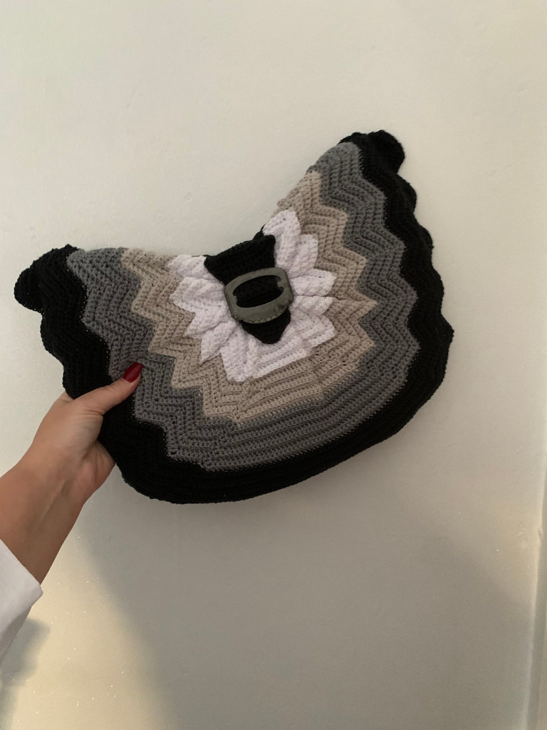 Crochet Vintage Inspired Clutch Bag Grey and Black - Etsy