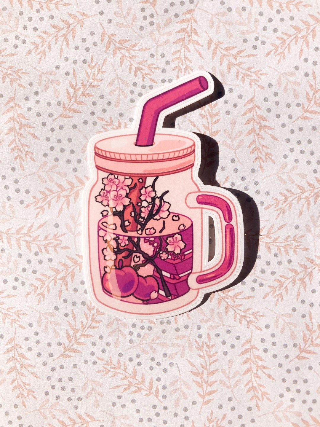 Pink Sakura Aesthetic Boba Drink Waterproof / Weatherproof Sticker, 3in ...
