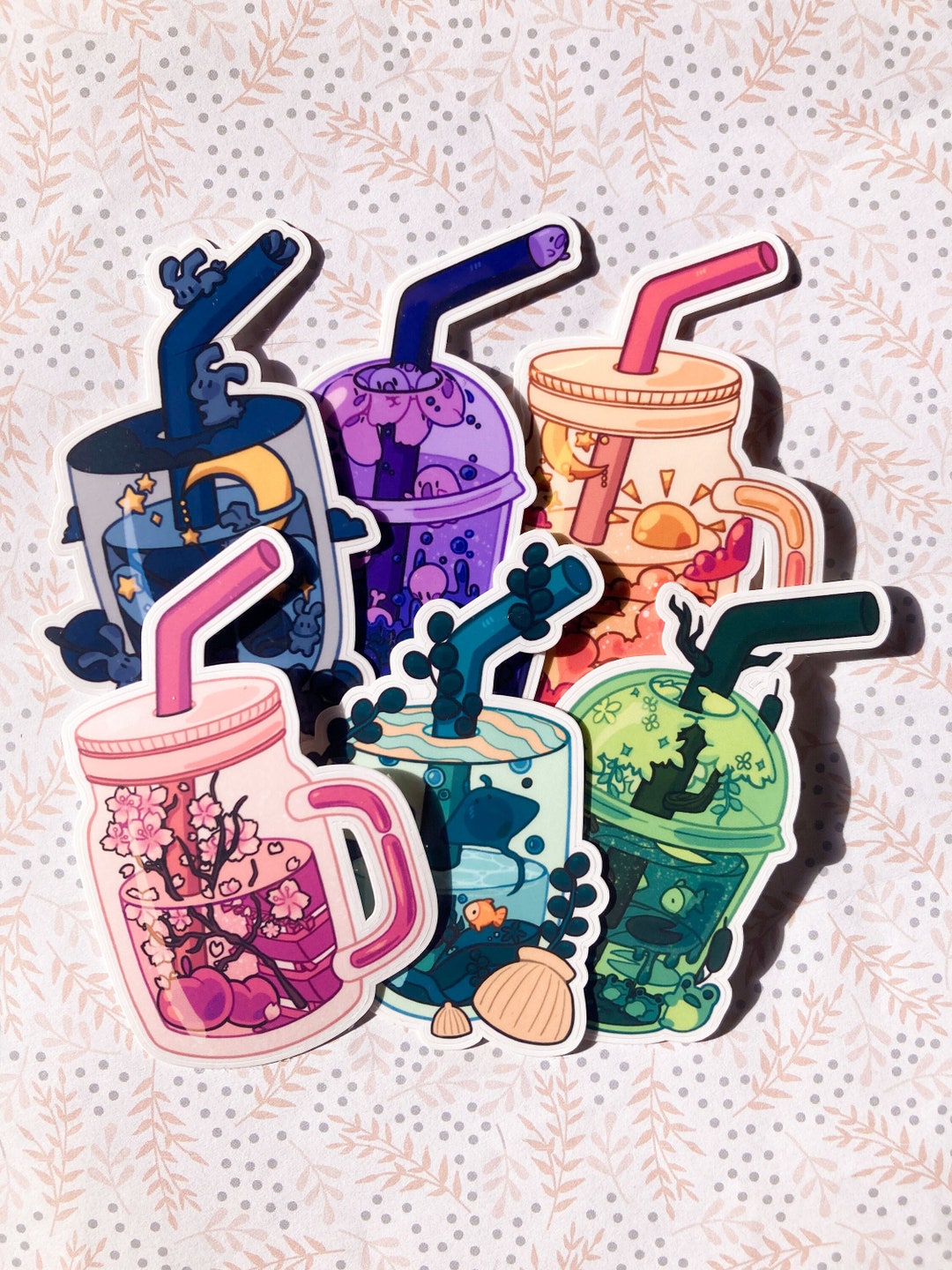 Aesthetic Boba Drinks Sticker Bundle - 6 Stickers Total, Waterproof ...