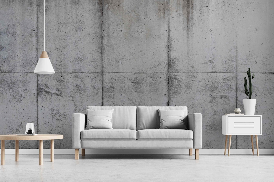 Minimalist Cement Mural Pill & Stick or Non Woven Grey Stone Wall ...