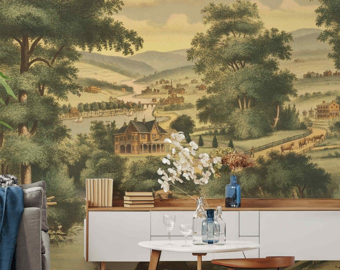 Victorian English Retro Landscape Peel & Stick or Non Woven Vintage ...