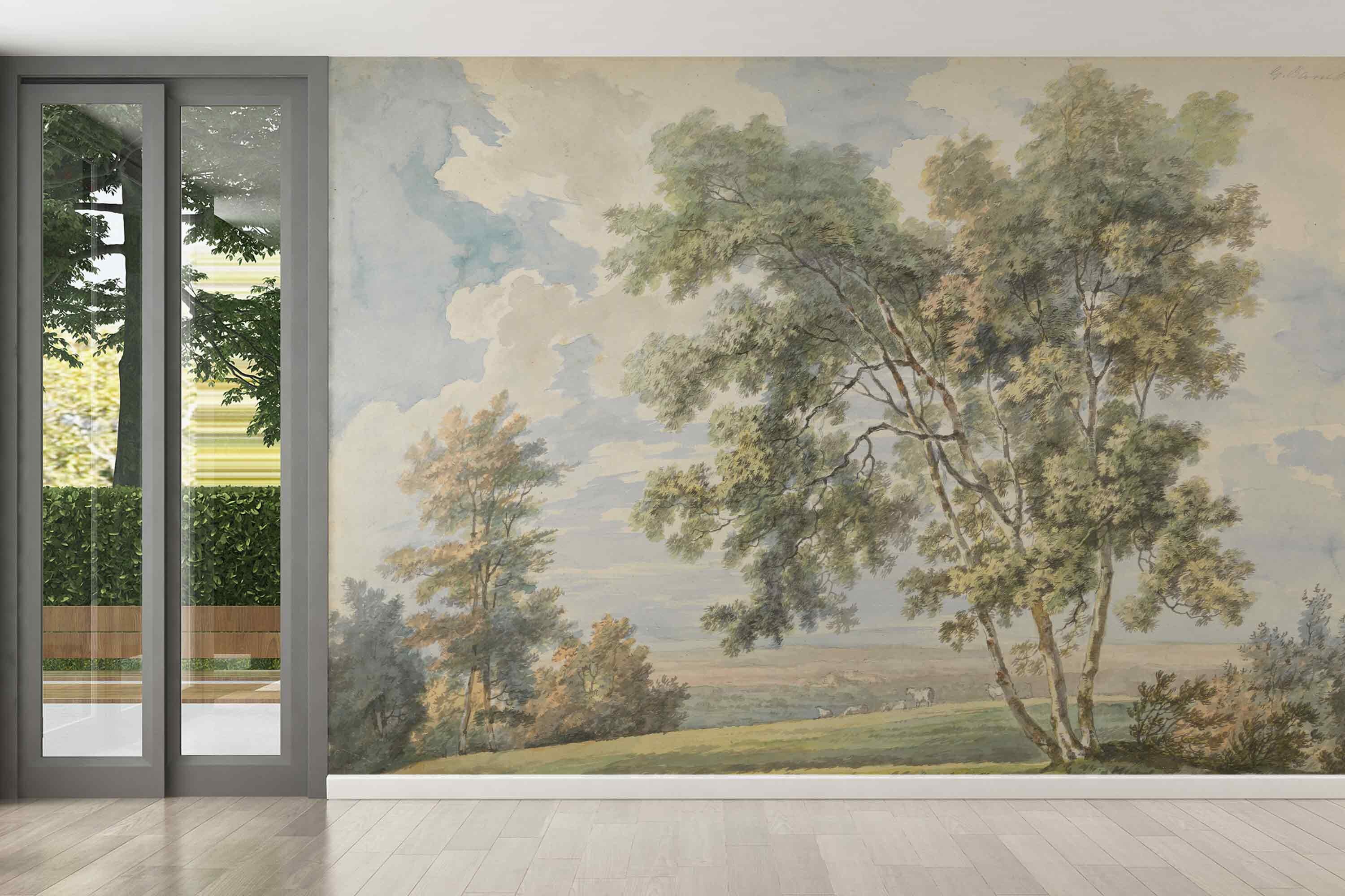 Landscape With Trees and Sheep Mural Peel & Stick or Non Woven Park ...