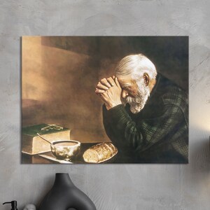 Daily Bread Man Praying at Dinner Table Grace Religious Picture Art ...