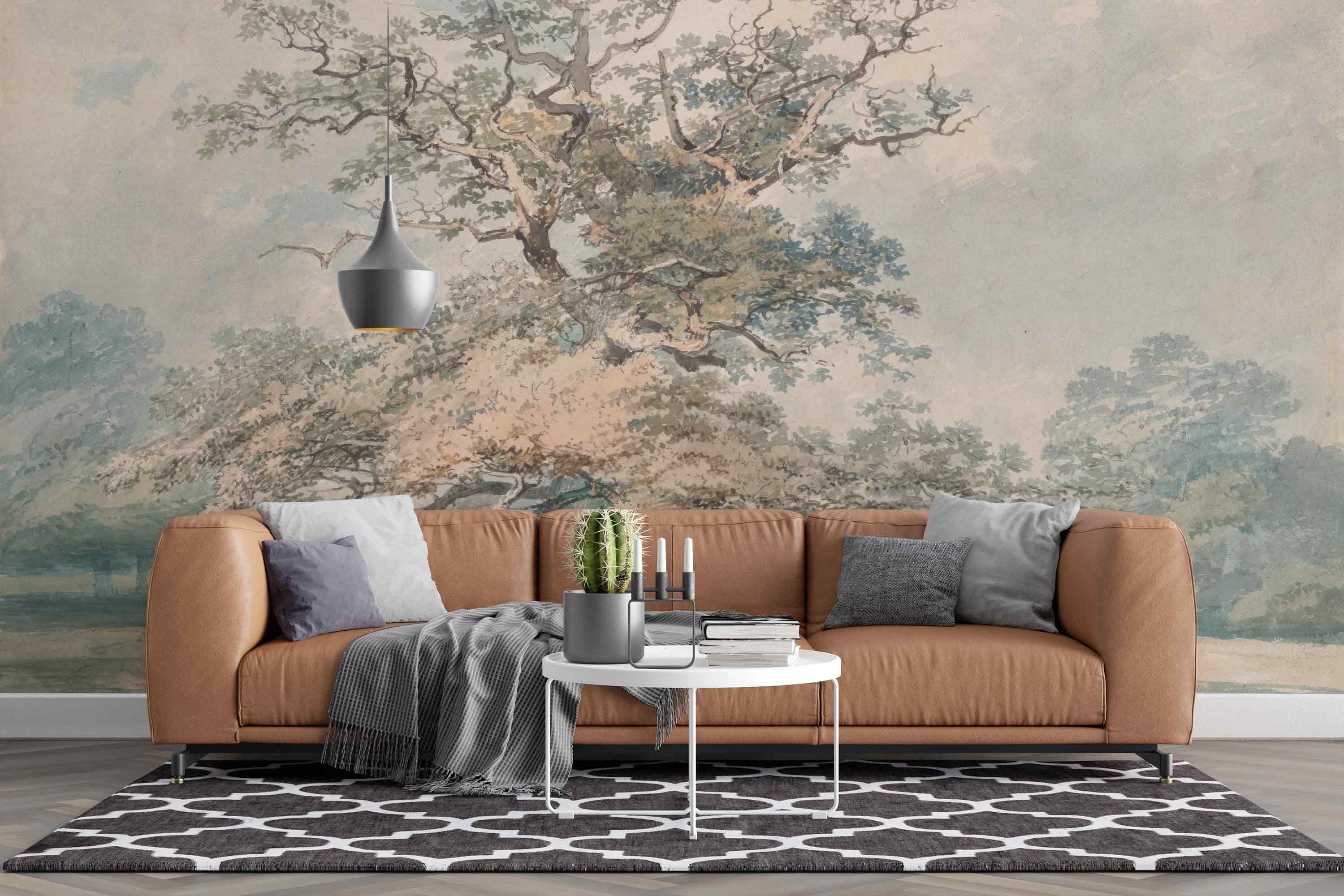 Big Green Tree on Wallpaper Pill & Stick or Non Woven Vintage Nature ...