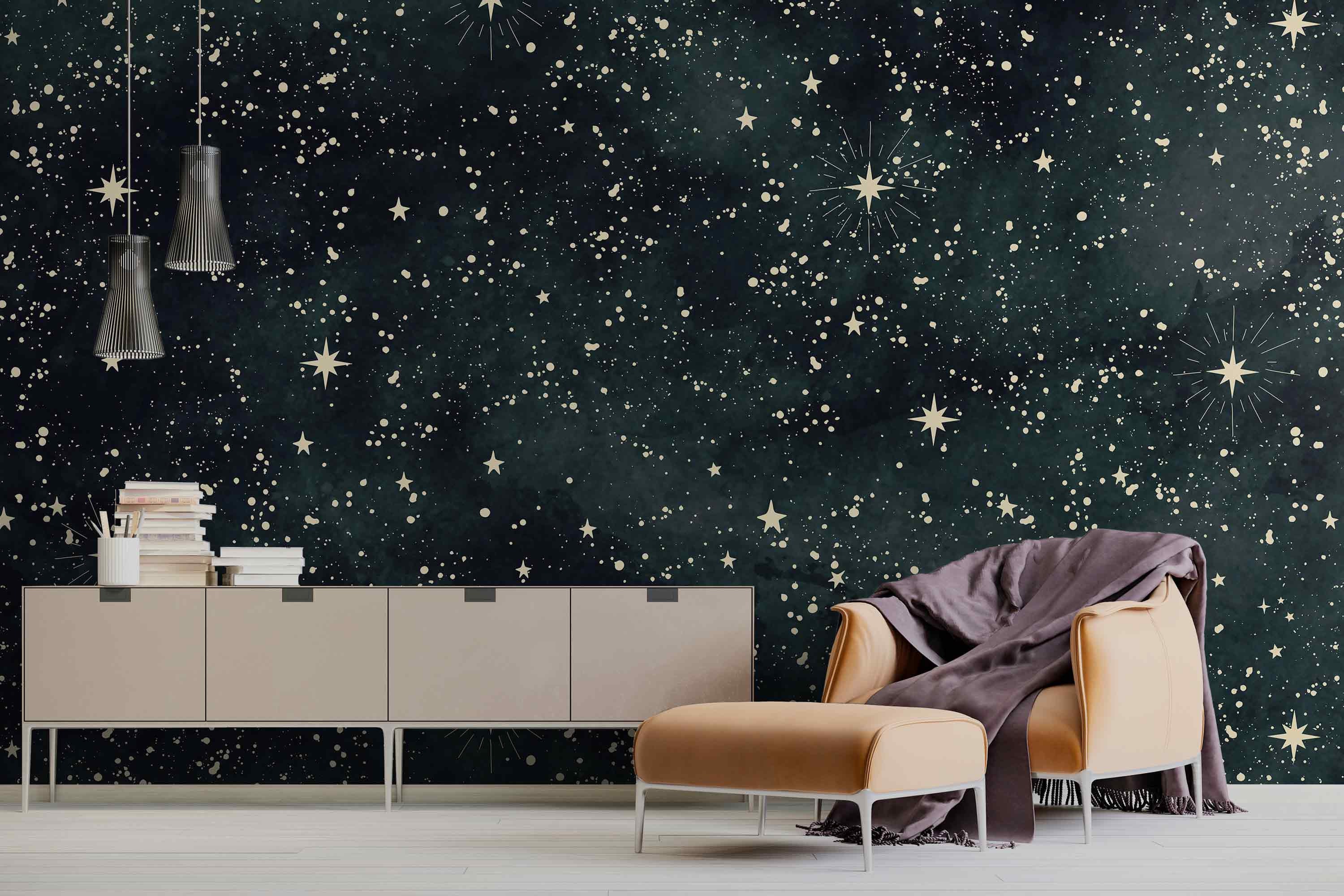 Starry Night Wallpaper – Peel and Stick Dark Sky Wall Mural With ...