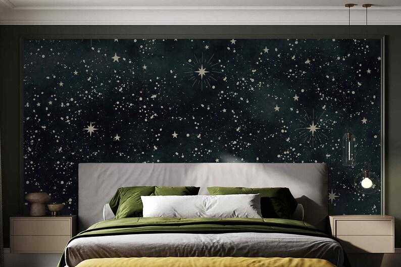 Starry Night Wallpaper – Peel and Stick Dark Sky Wall Mural With ...