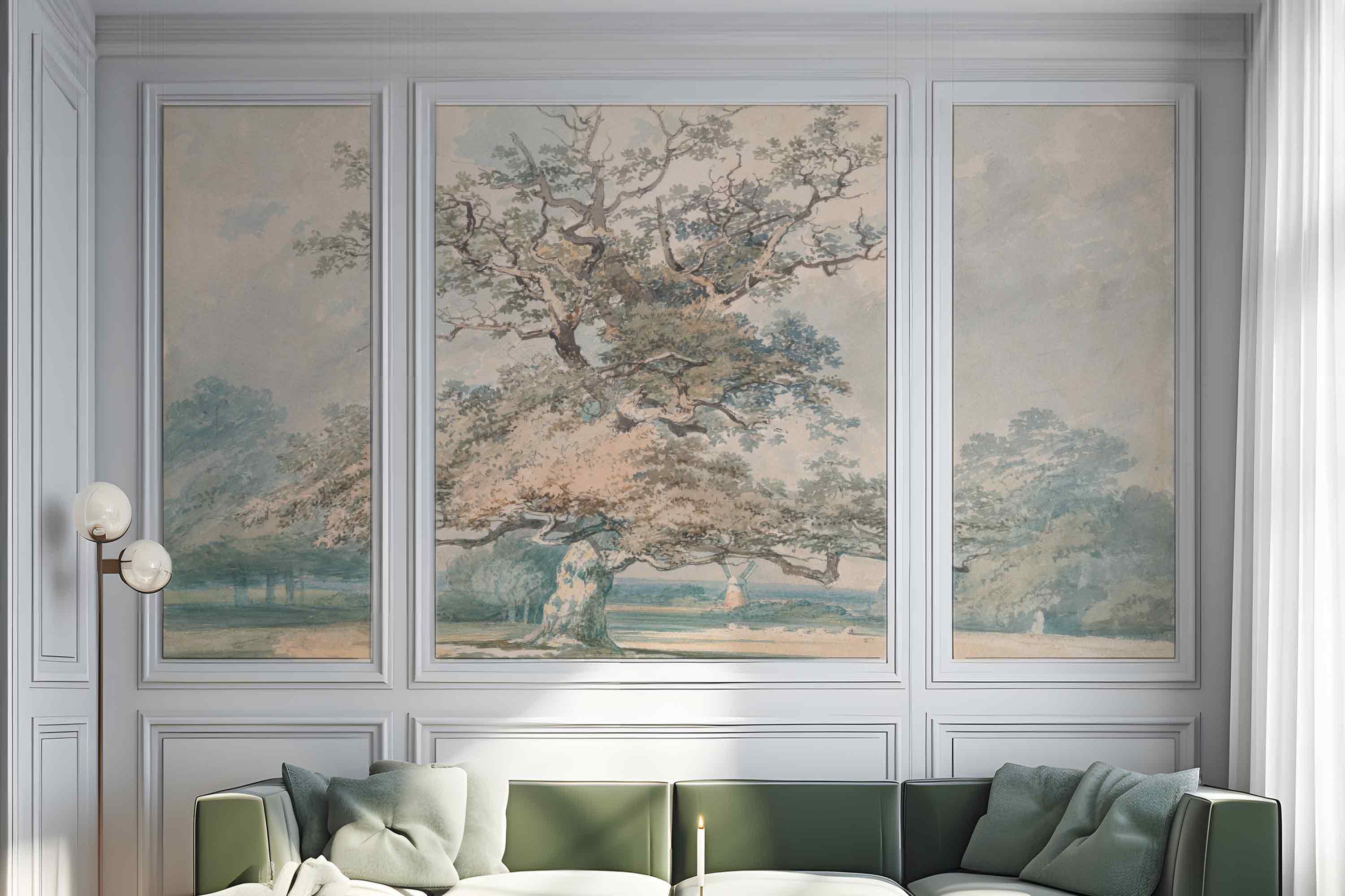 Big Green Tree on Wallpaper Pill & Stick or Non Woven Vintage Nature ...