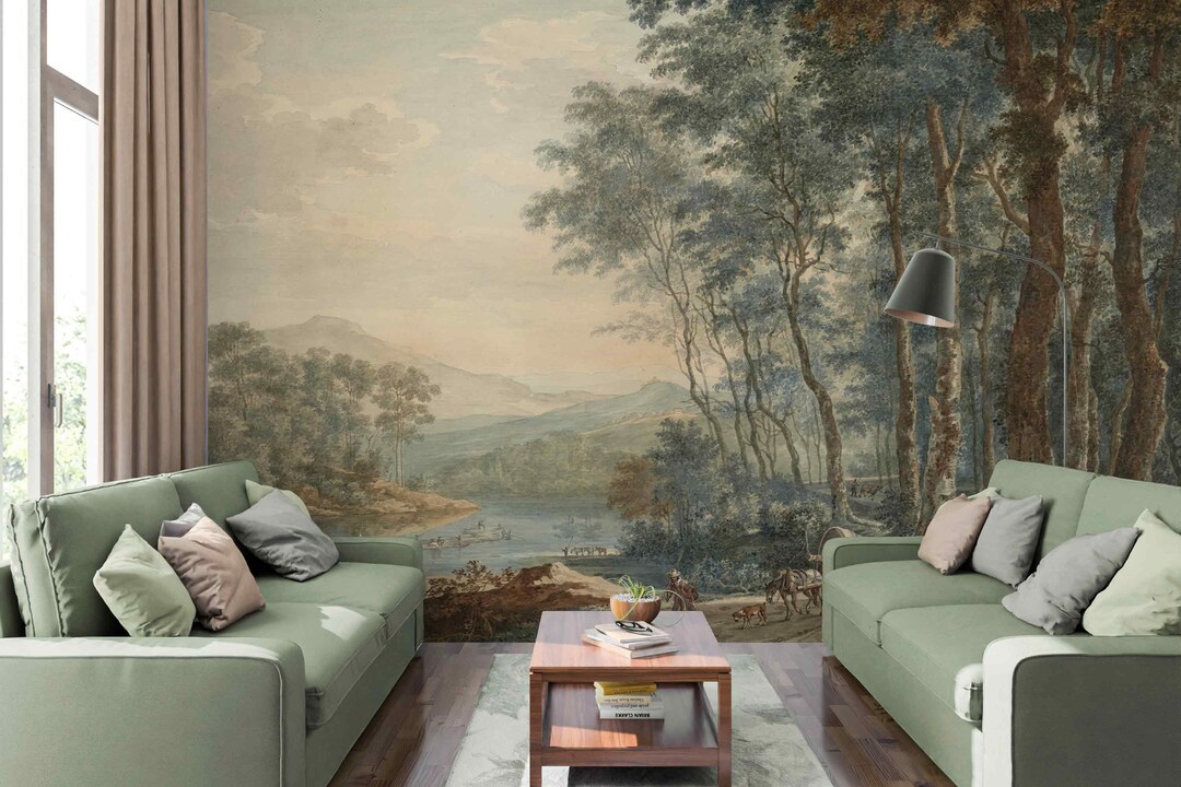 Vintage Big Trees Forest Mural Peel & Stick or Non Woven Retro Rural ...