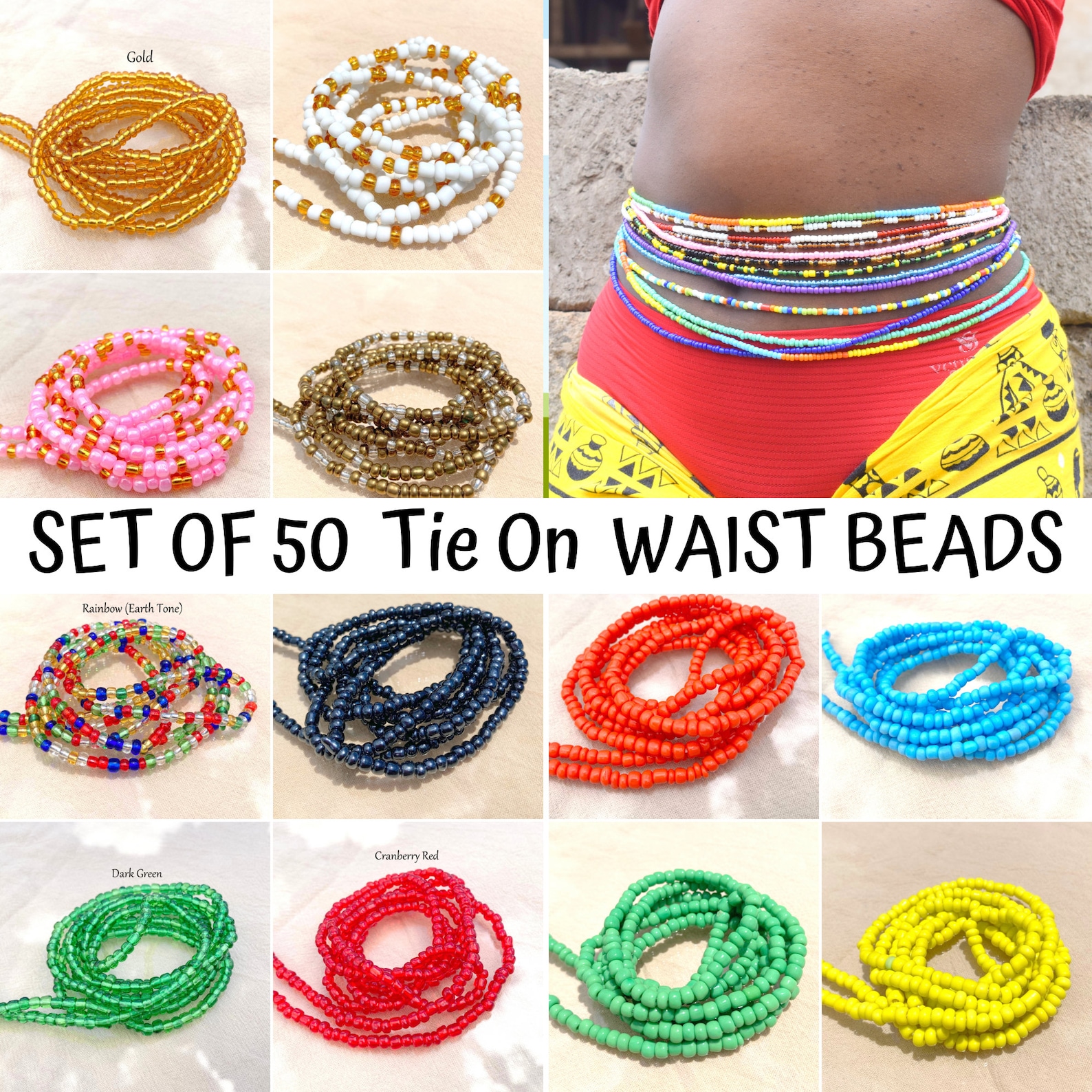 Tie on Waist Beads Set Tie Ons Thread Waist Beads Waist - Etsy