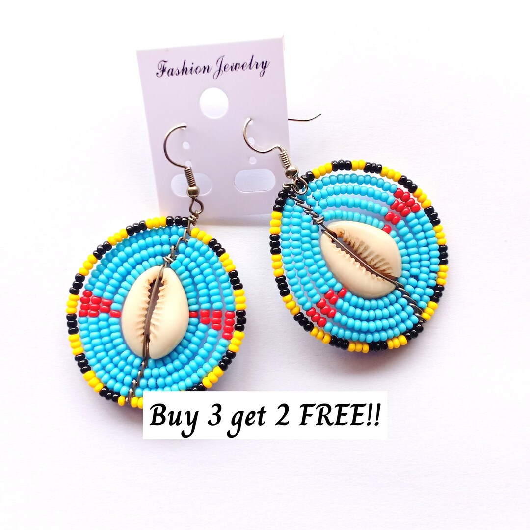 038 Cowrie Shell Earrings Ethnic Earring Masai Earring - Etsy