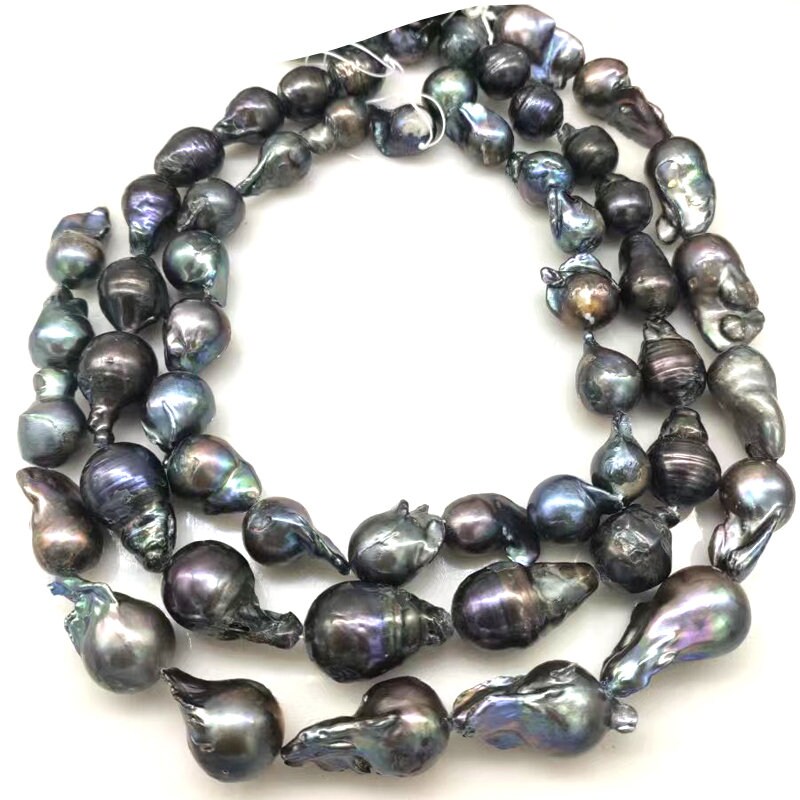 16 Inches 18-25mm Black Natural Rain Drop Large Fireball Flame Baroque ...