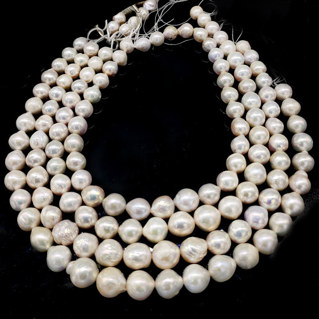 16 Inches 11-14mm Natural Round Nucleated Large Edison Pearls Loose ...