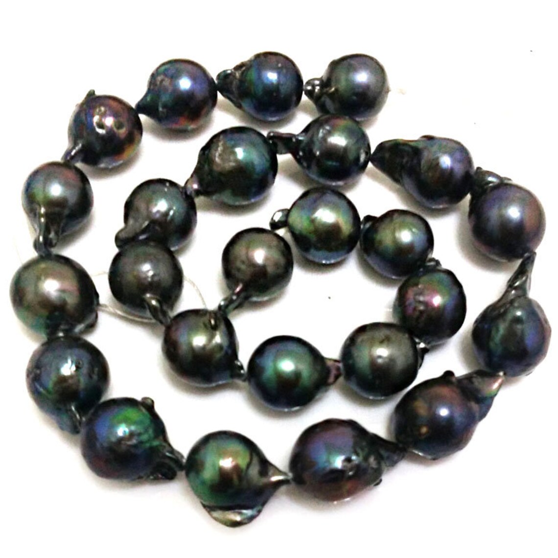 16 Inches 18-25mm Black Natural Rain Drop Large Fireball Flame Baroque ...