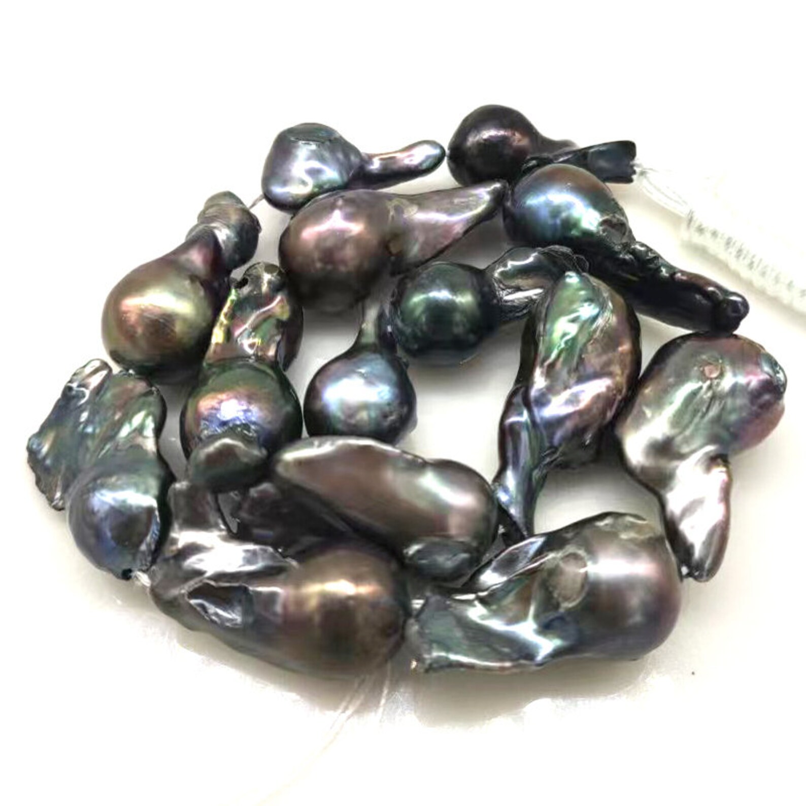 16 Inches 18-25mm Black Natural Rain Drop Large Fireball Flame Baroque ...