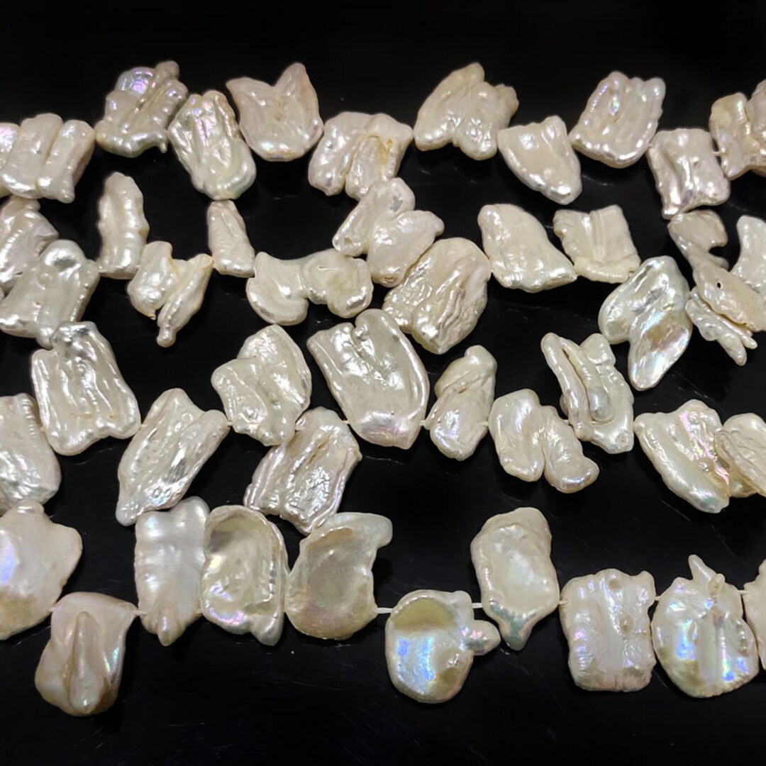 16 Inches 12-20mm White Side Drilled Square Biwa Pearls Loose Strand - Etsy