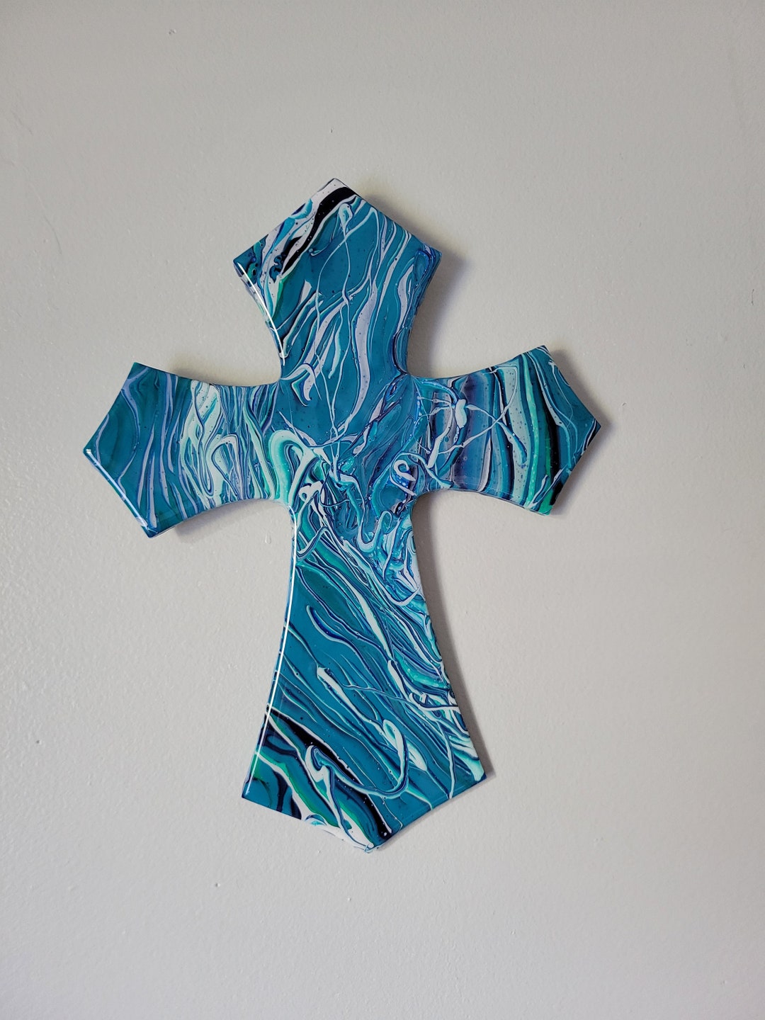 Wood Cross Home Decor Hand Painted Resin Sealed Original - Etsy