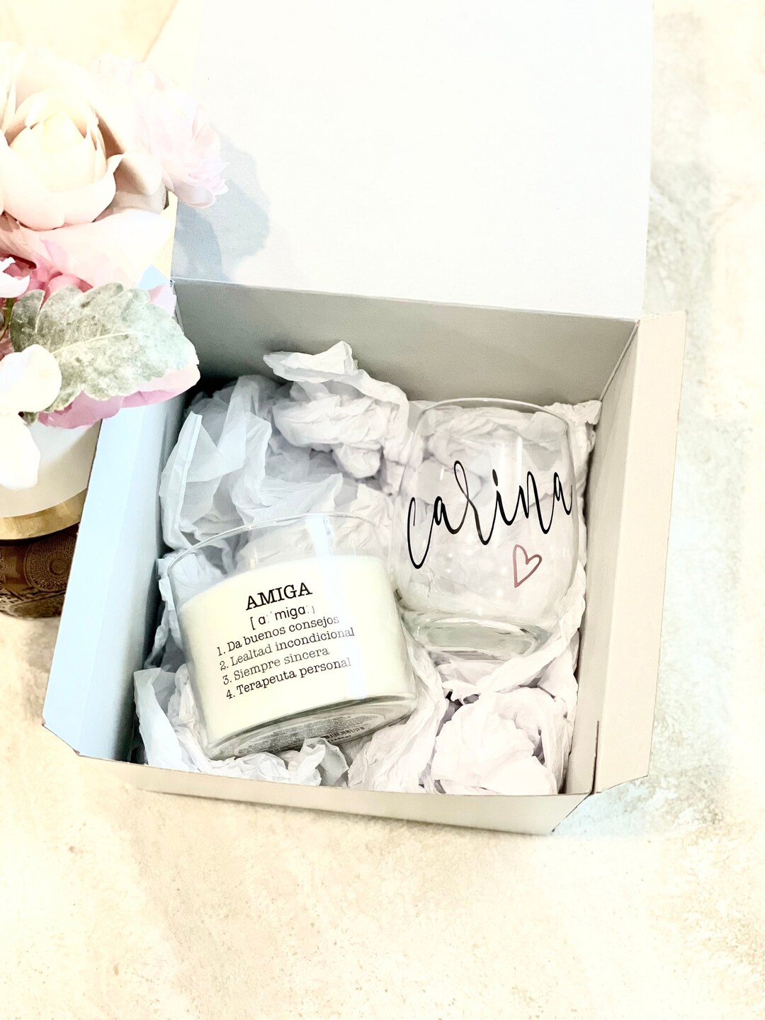 Amiga Wine Glass & Candle Gift Box, Friend Gift, Mejor Amiga Gift ...