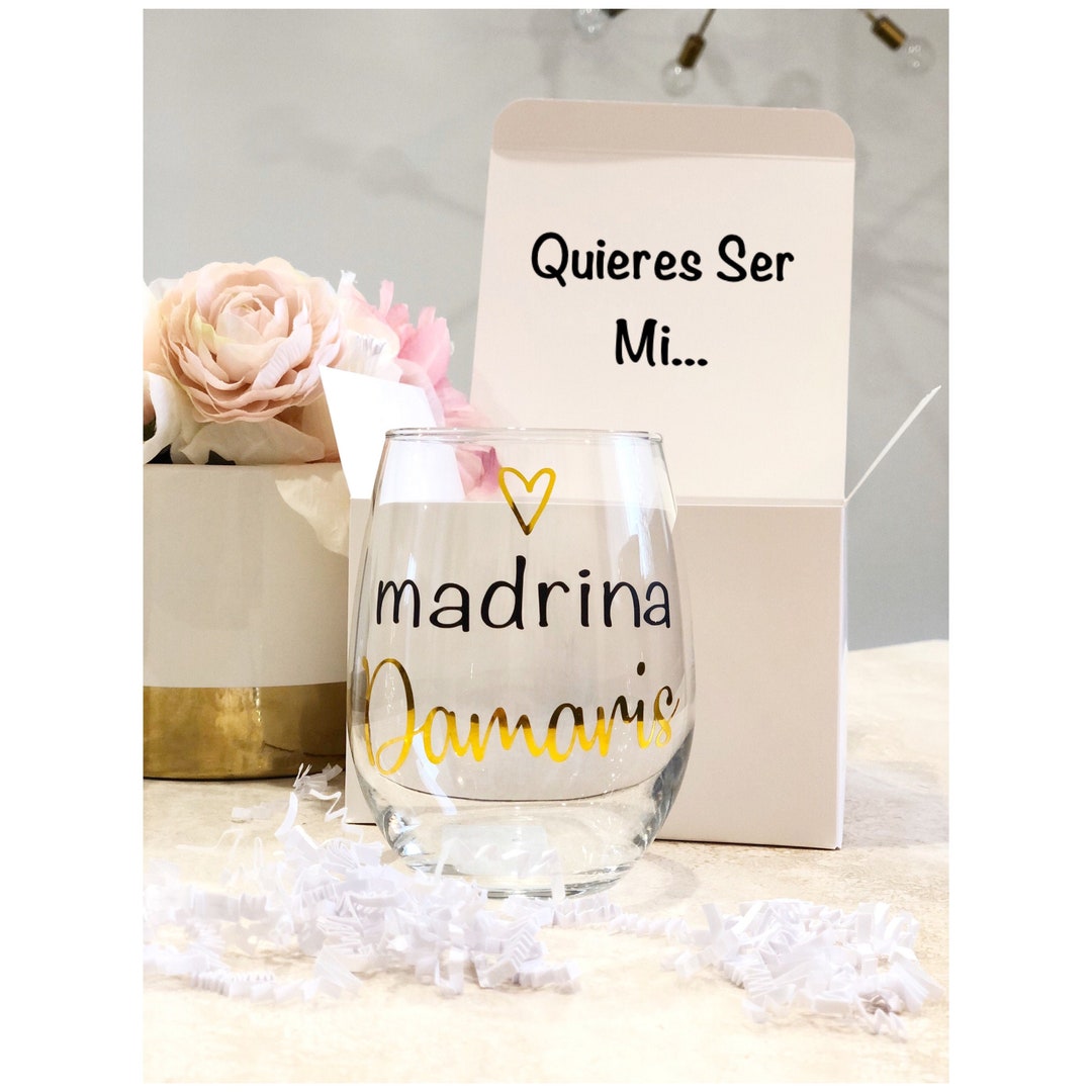 Madrina Stemless Wine Glass Gift Box, Best Friend Gift, Madrina Gift ...