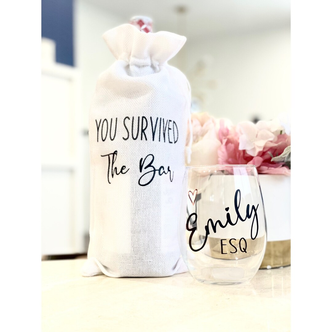 You Survived the Bar Wine Glass & Bag, Bar Exam Gift, Congratulations ...